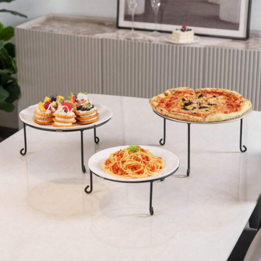 MyGift 10, 11, 12 Inch Black Wire Pizza Pan Riser Stands, Metal Round ...