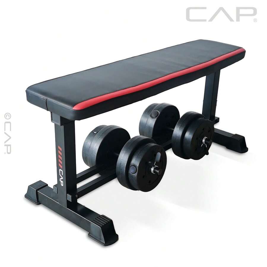 CAP Flat Weight Bench & 50 Lb Adjustable Vinyl Dumbbell Set Combo ...