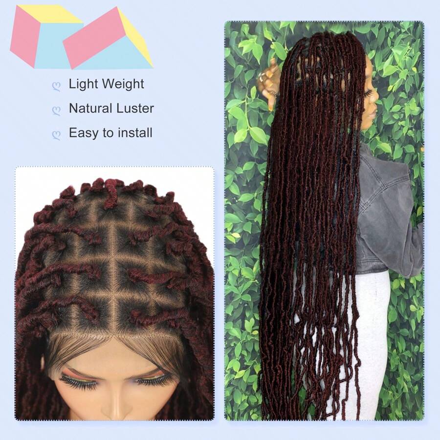 41 Inches Full Double Lace Front Square Knotless Locs Braided Wigs For ...