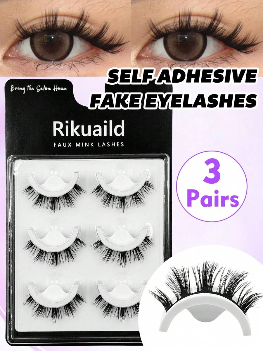 Rikuaild Self Adhesive Eyelashes 3 Pairs No Glue Eyelashes Manga Lashes ...