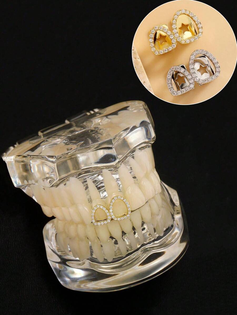 Hip Hop Teeth Grillz Men Women Iced Out Double Tooth Grillz Cap Dental ...