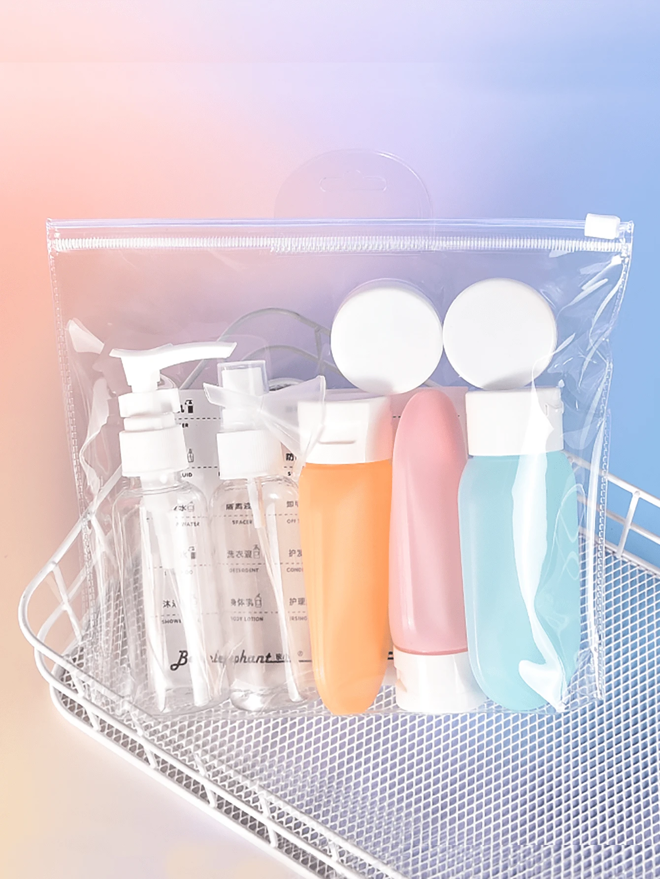 Conjunto de botellas rellenables para viaje con atomizador, bálsamo, champú, gel de ducha y ...