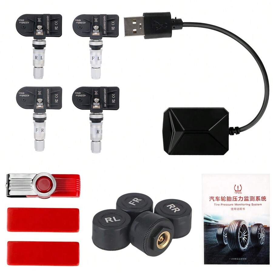 Car TPMS Sensors Tire Pressure Monitoring System Wireless Transmission USB Adapter For Android ...