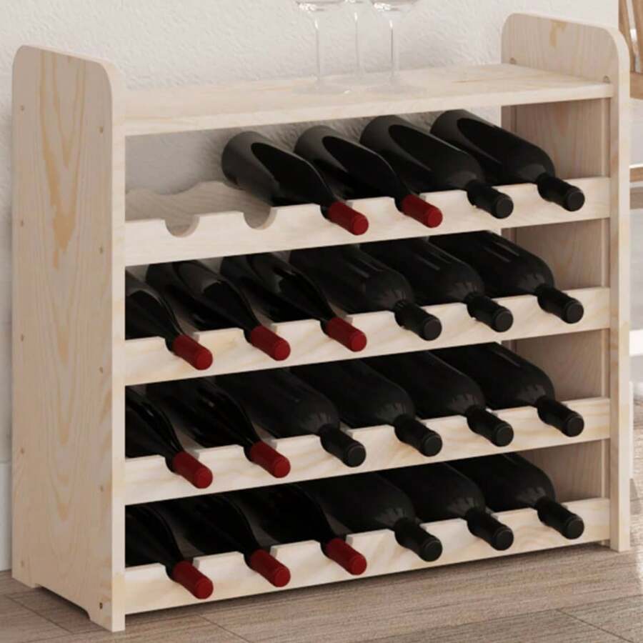 Solid Pine Wine Rack With Top Shelf 67.5x20 Cm Rustic Storage Unit For ...