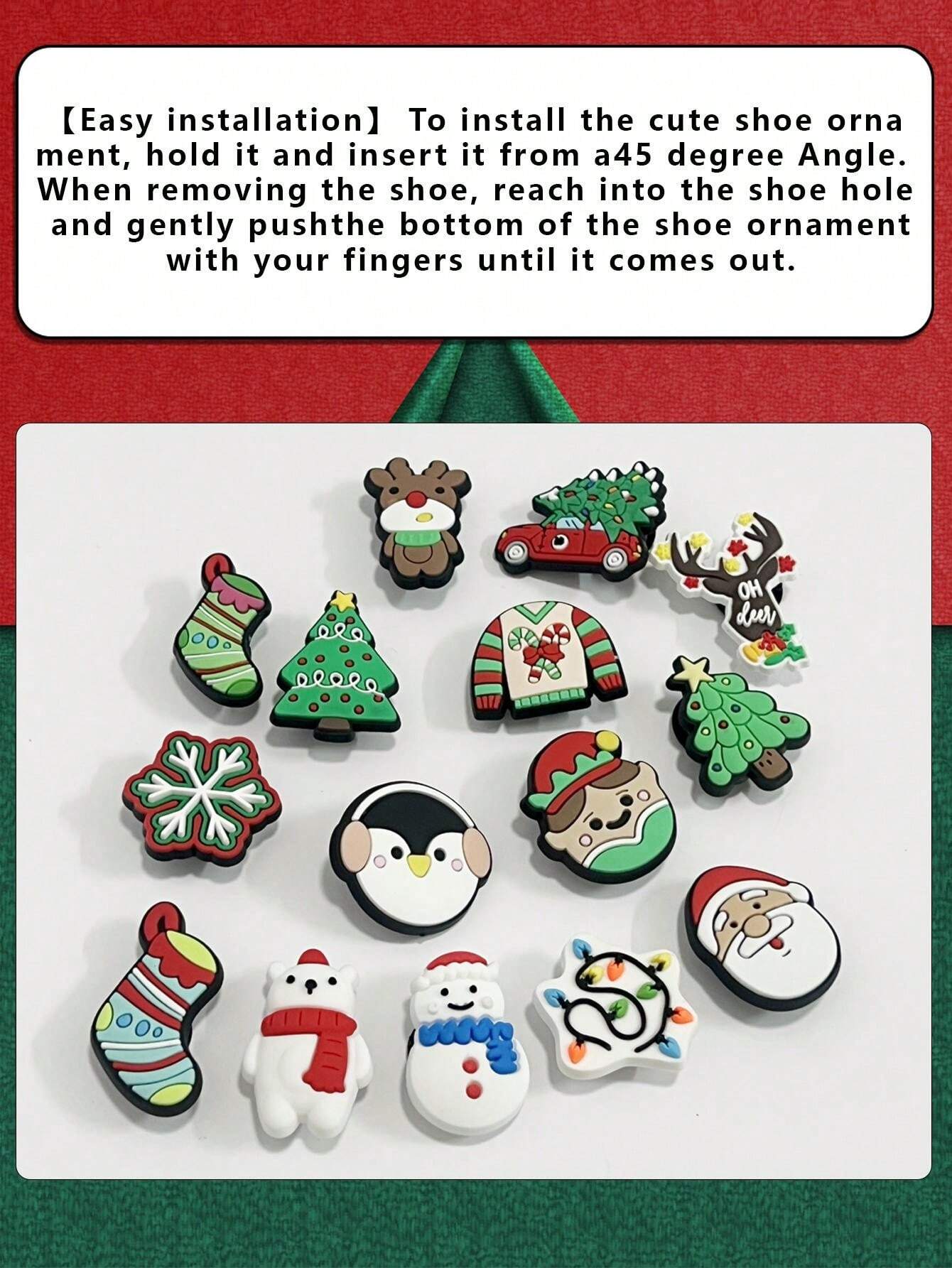 15pcs Christmas Pattern Shoe Charms Set, Suitable For Clogs, Flats ...