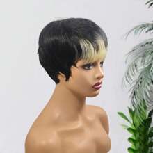 Human Hair Pixie Cut Wig With Bangs Brazilian Full Machine Made Wigs 1B ...