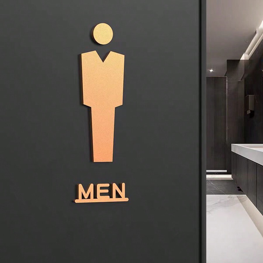 Acrylic Thick Door Plate With 3D Golden Pattern, Male & Female Washroom ...