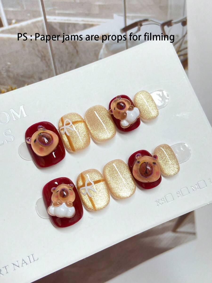10pcs Handmade Capybara 3D Cute Bear Nail Polish Stickers, Trendy And ...