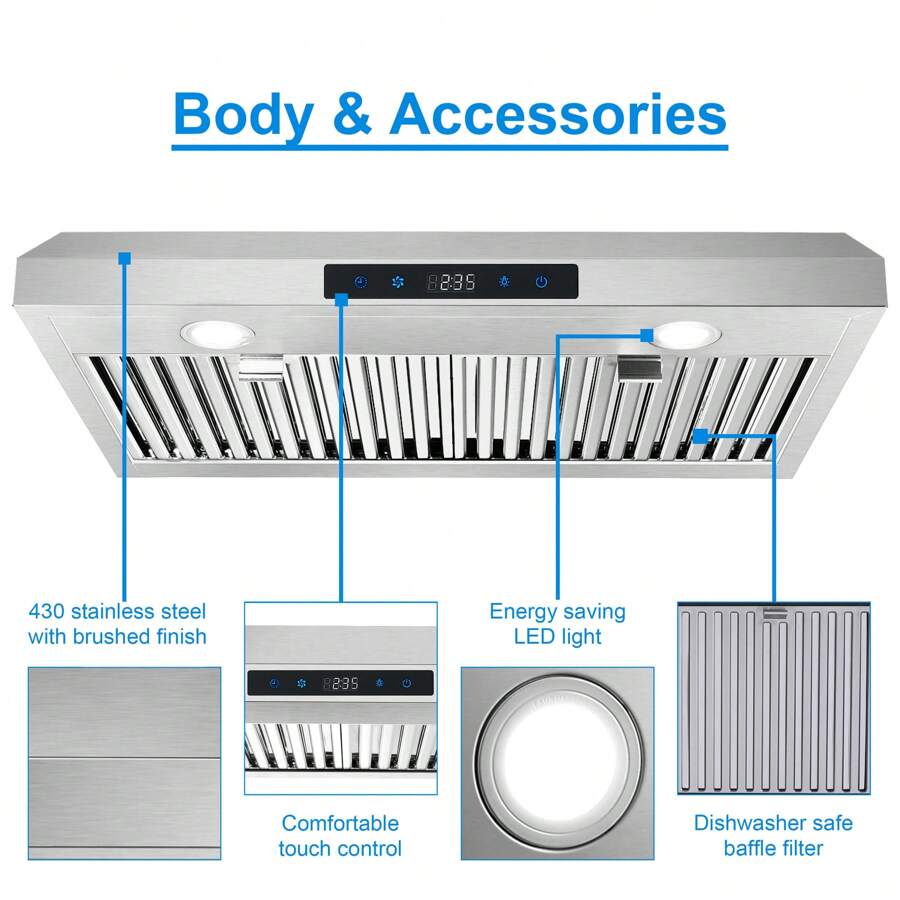SNDOAS 30 Inch Under Cabinet Range Hood,Ductless With 3-Venting Touch ...