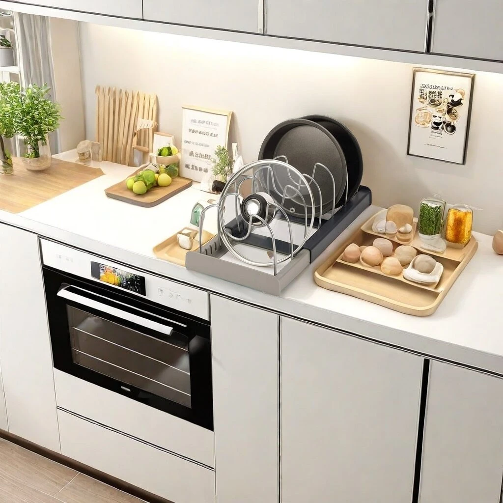 Retractable Kitchen Countertop Pot Lid Organizer Rack, Multi-Functional ...