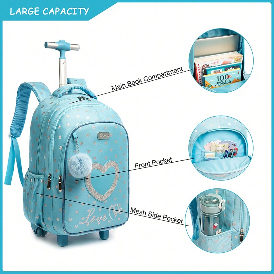 Kids Rolling Backpack With Wheels For Girls Trolley Wheeled Luggage ...