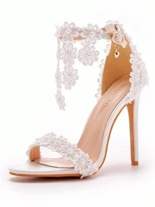 11cm White Pearl Embellished Banquet Sandals, Fashion Beaded Open Toe ...