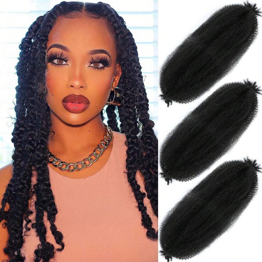 3 Packs Springy Afro Twist Hair Pre-Separated Kinky Marley Twist ...