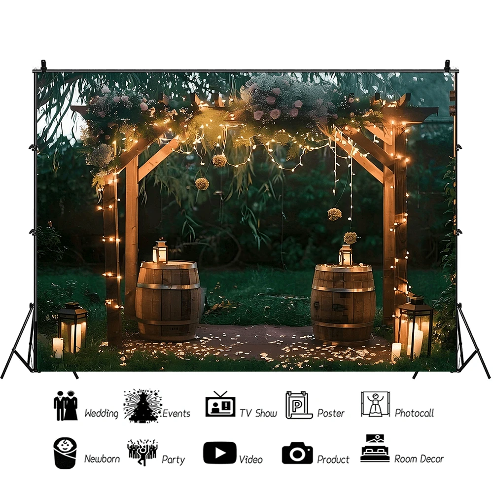 1pc, Eternal Happiness, Rustic Charm Wedding Backdrop With Flash And ...