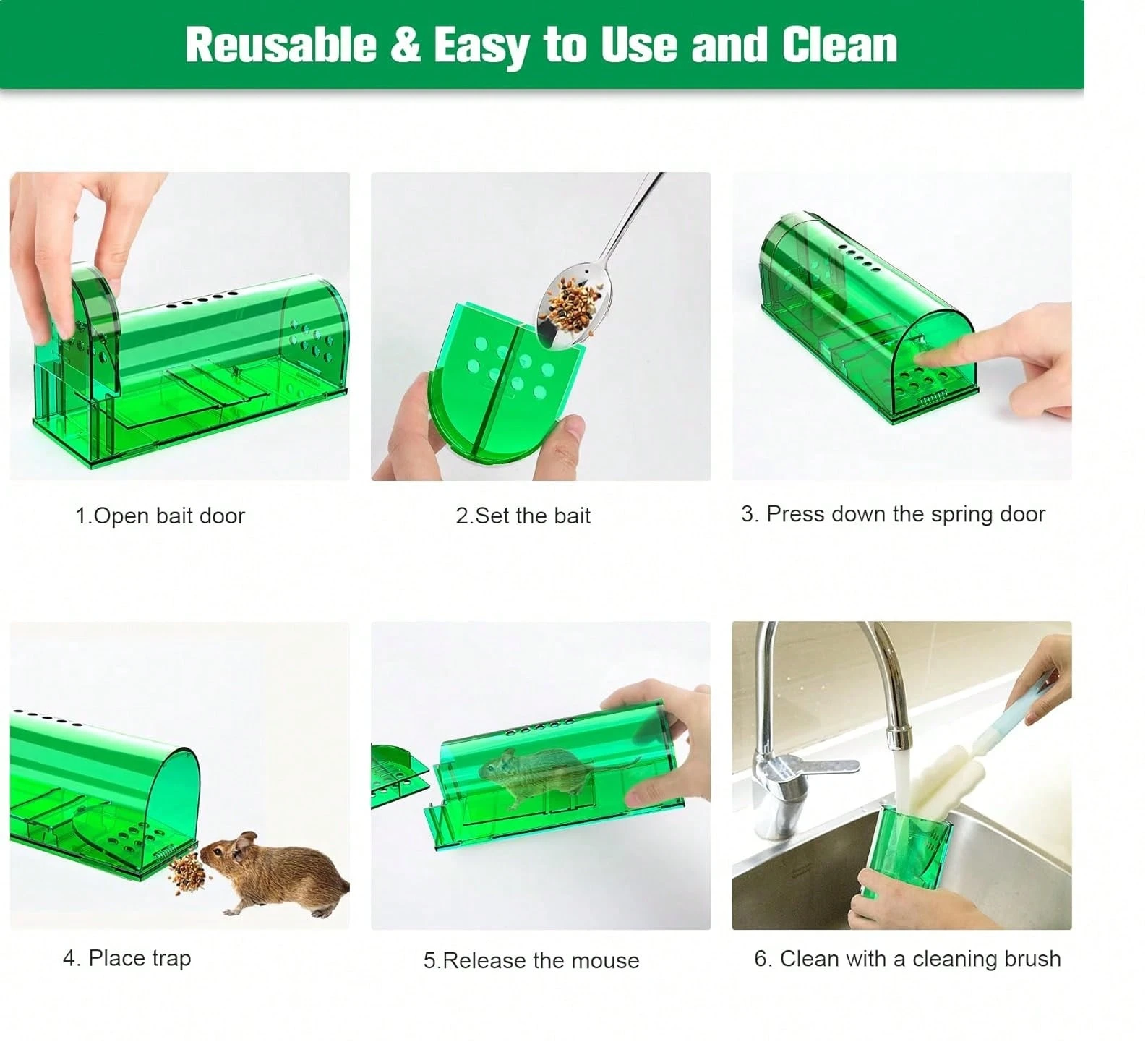 Motel Mouse Humane No Kill Live Catch And Release Mouse Traps, Reusable ...