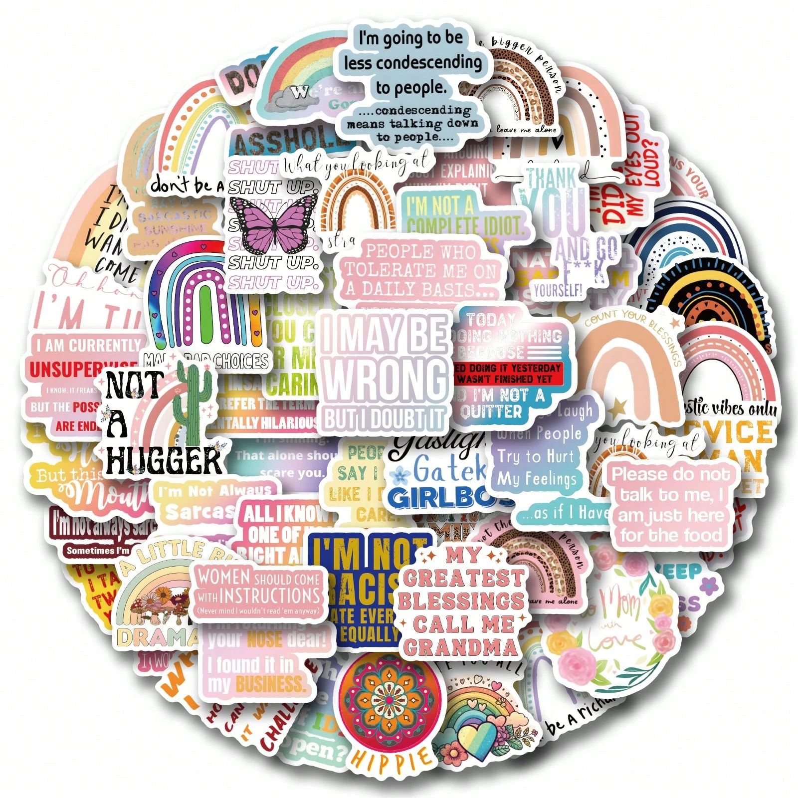 60PCS Boho Sarcastic Quotes Stickers | Vinyl Aesthetics Stickers For ...