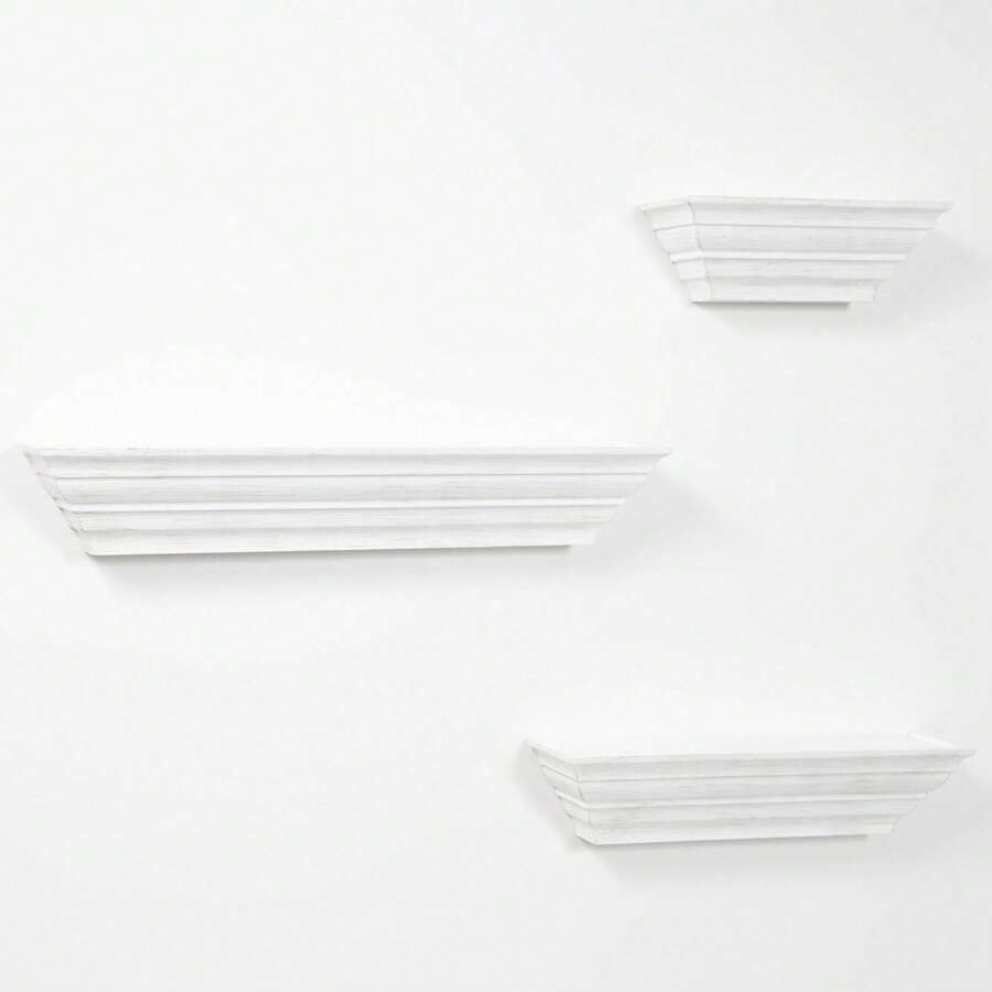 Gallery Solutions Traditional Distressed White 3 Piece Floating Ledge ...