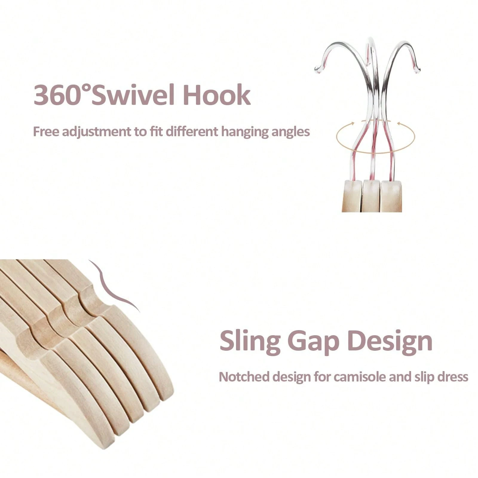 8 Pack Wooden Hangers , Solid Wood Hangers With 360 Swivel Chrome Hook ...