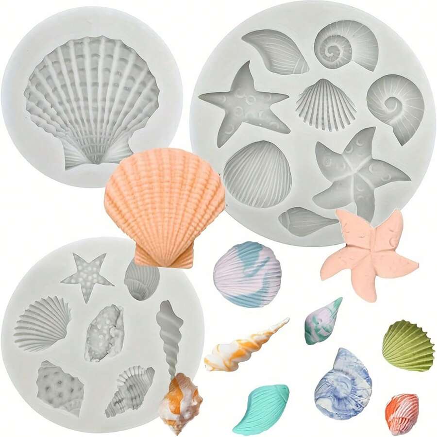 Silicone Resin Casting Molds Set Of 3, Asymmetric Sea Shells Starfish ...