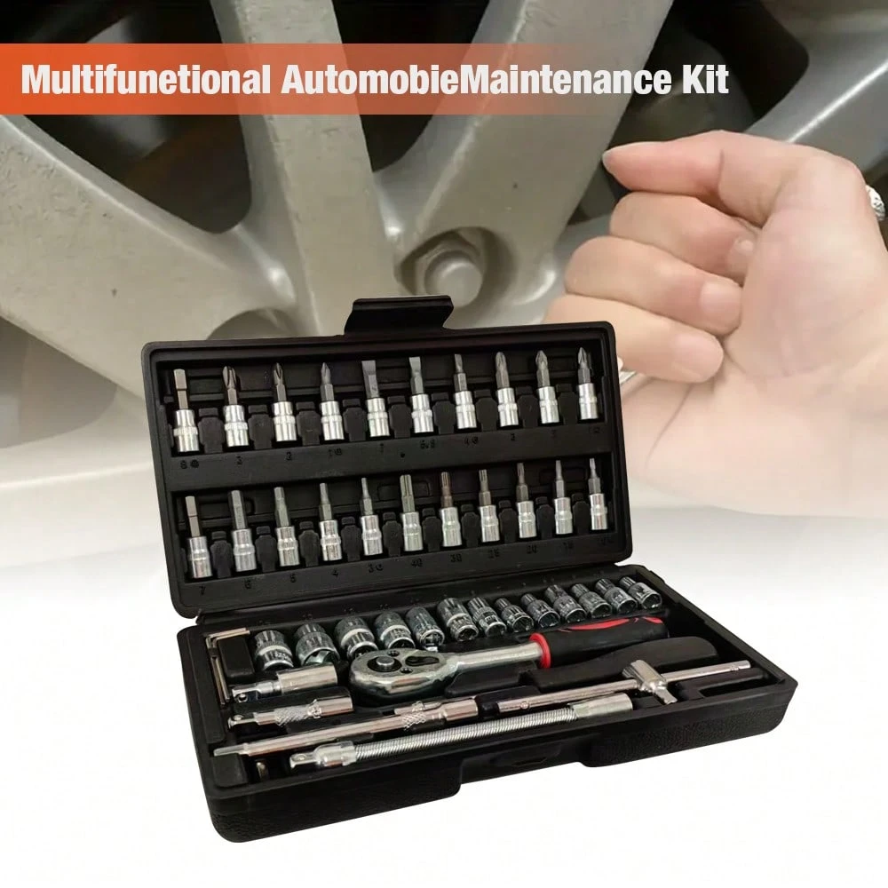 46pcs Drive Socket Set 1/4 Inch Ratchet Wrench Set With Sockets Metric ...
