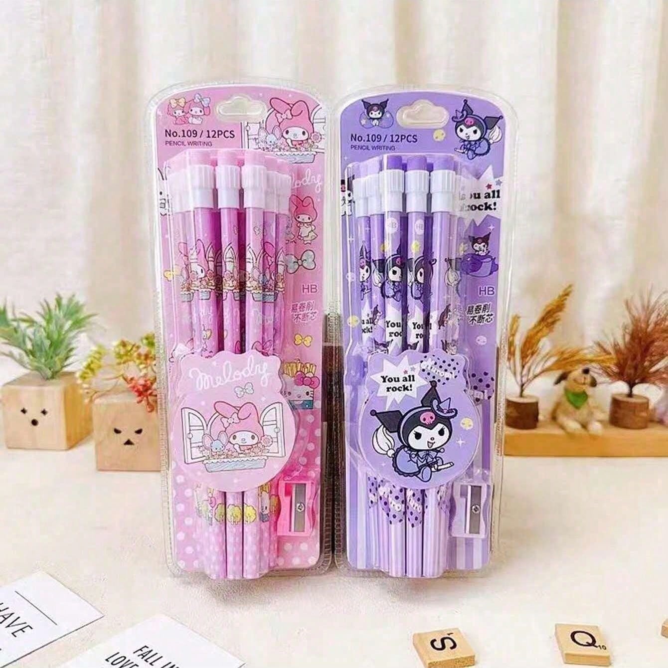 Sanrio 1 set de 12 crayons [Autorisé] et 1 taille-crayons, trousse à ...