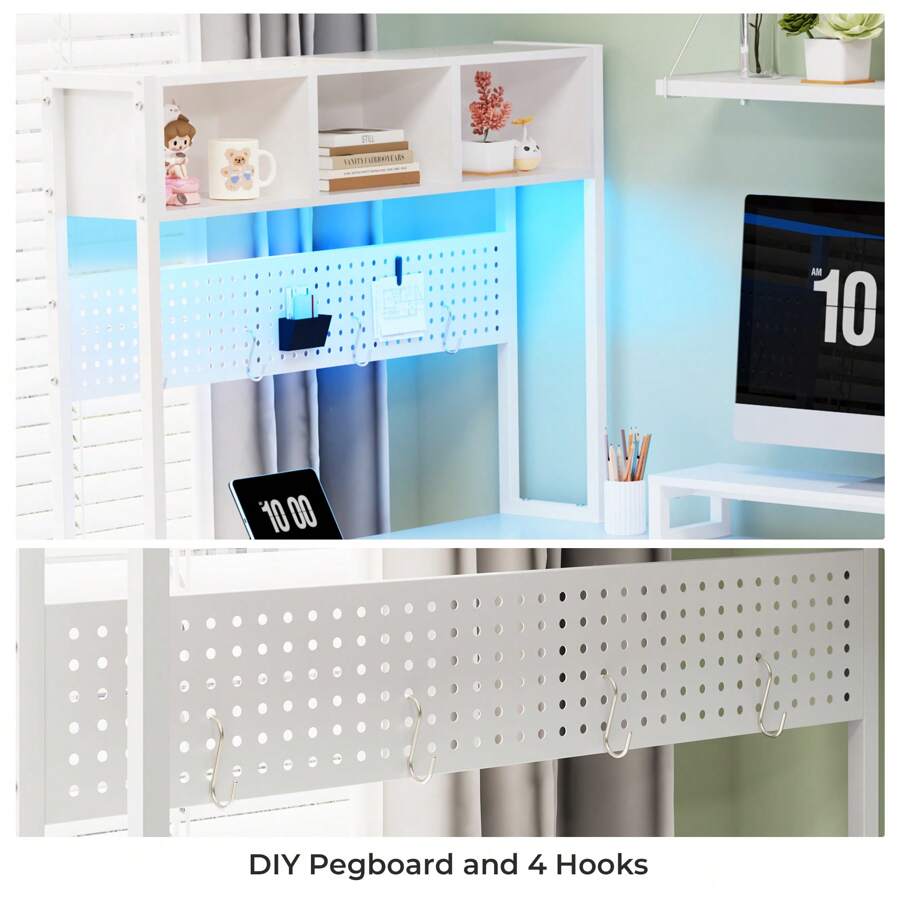 78.7 In L Shaped Computer Desk With Pegboard And Shelf Home Office Desk ...