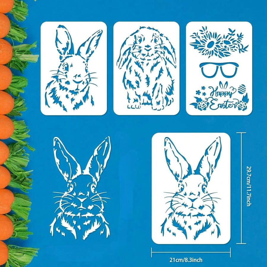 4PCS Rabbit Painting Stencils 11.7x8.3 Inch Happy Easter Decoration ...