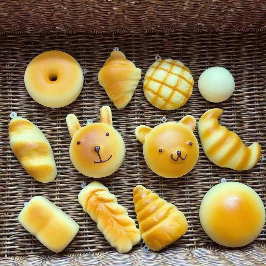 6pcs Random Realistic Pu Foam Bread Buns, Pineapple Buns, Red Bean Buns ...