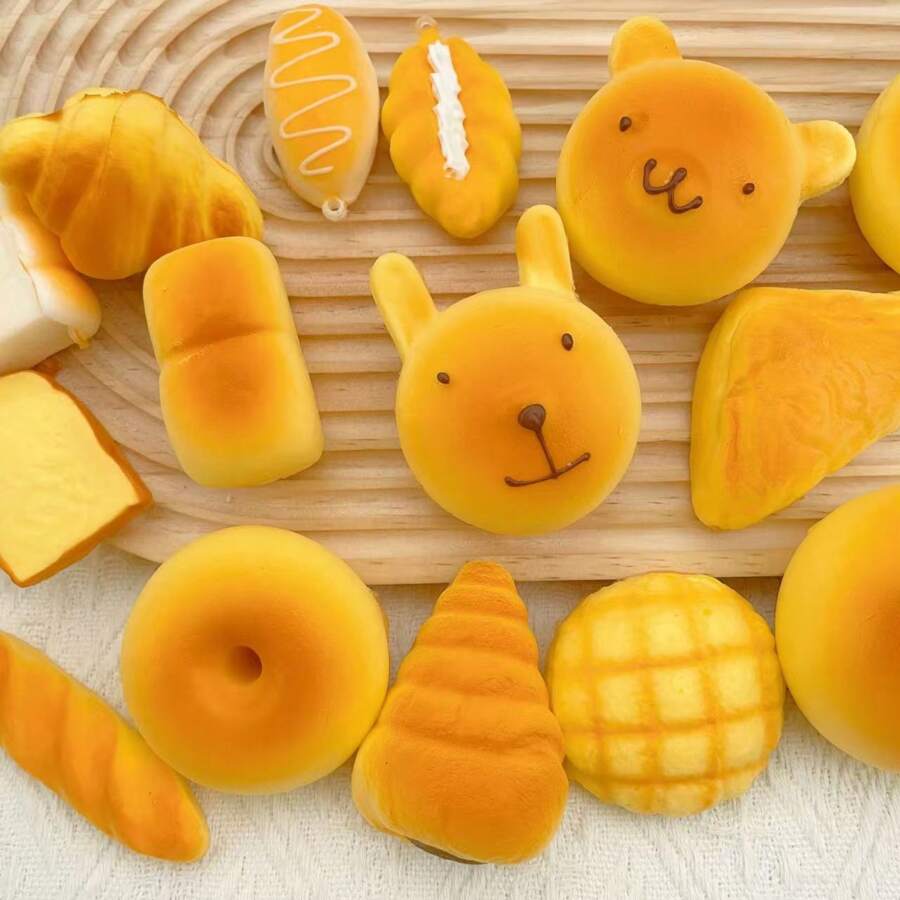 6pcs Random Realistic Pu Foam Bread Buns, Pineapple Buns, Red Bean Buns ...