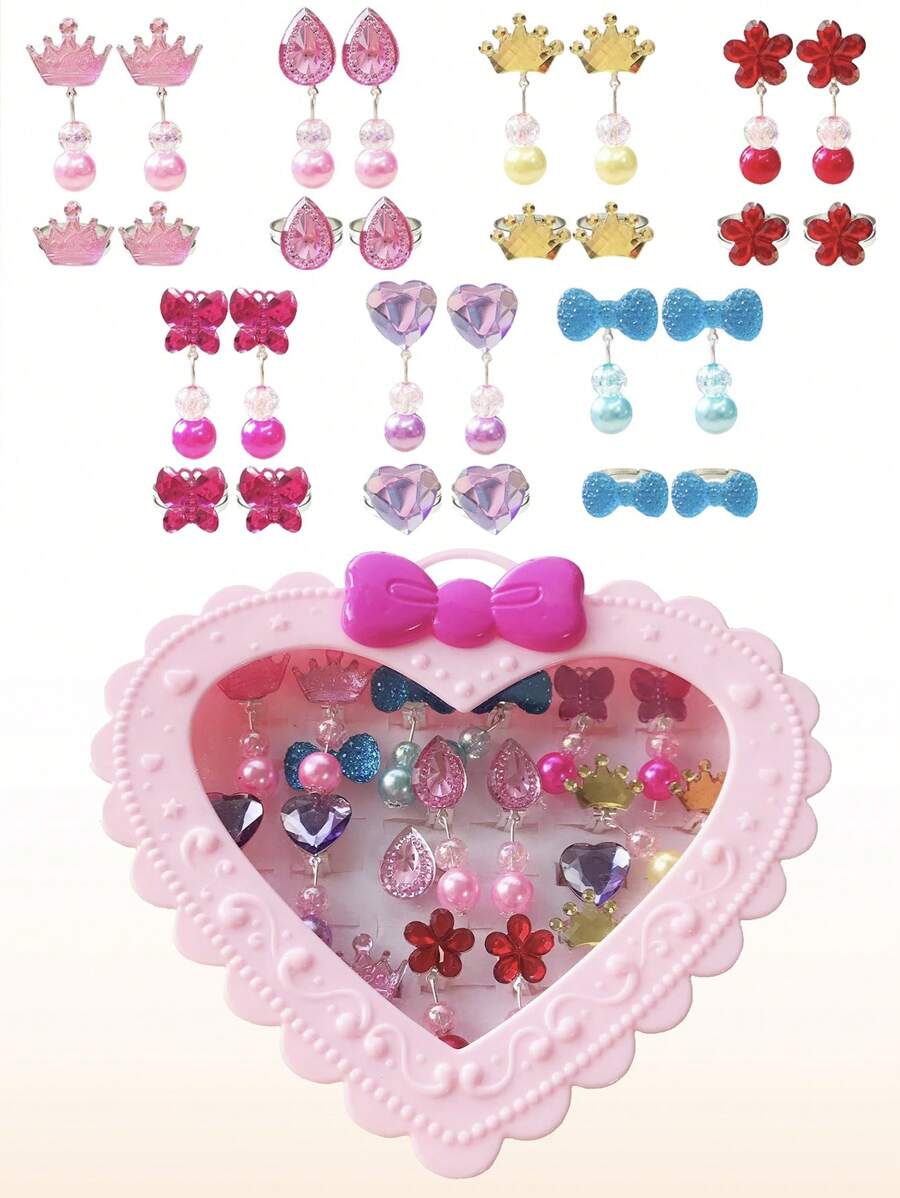 28pcs Children Kids Little Girl Shiny Clip-On Earrings And Adjustable ...