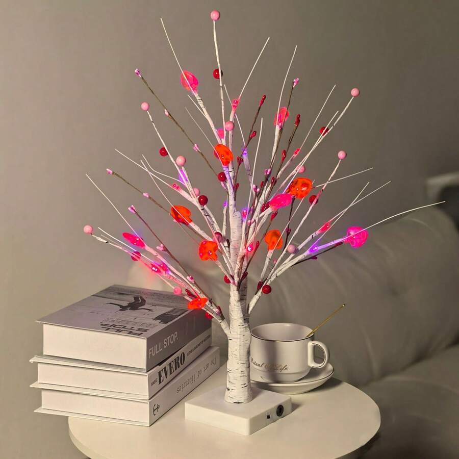 1pc LED Heart-Shaped Romantic Tree Light, Red & Pink Heart Decor ...