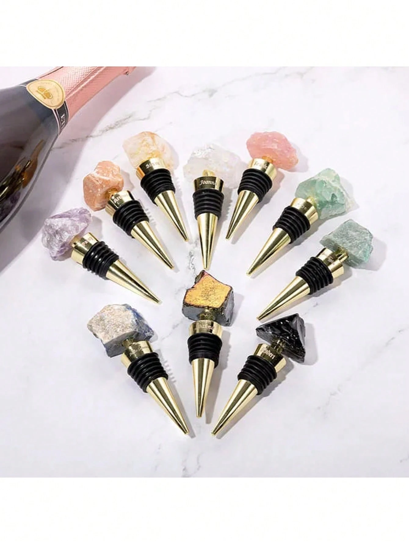 1PC Cusotmized Natural Stone Wine Stopper Natural Amethyst Rose Quartz ...