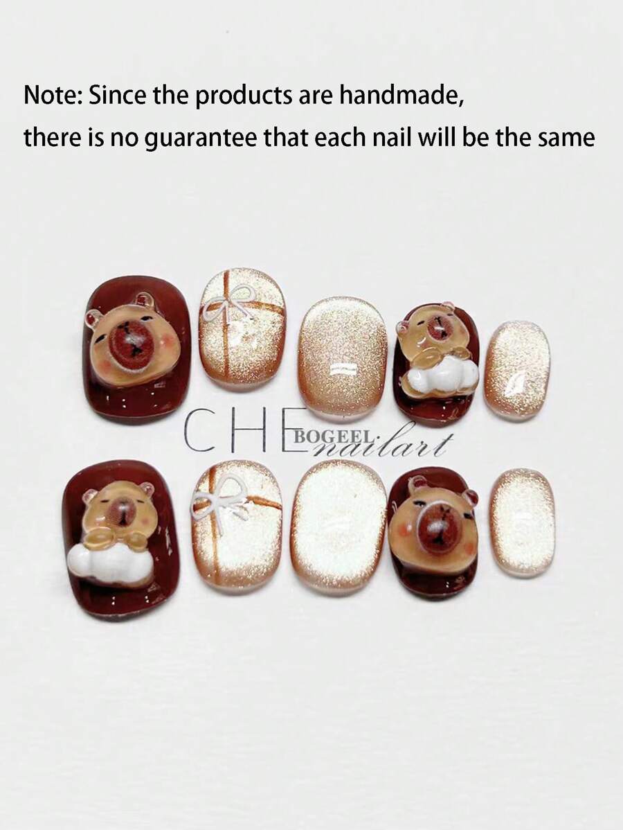 10pcs Handmade Capybara 3D Cute Bear Nail Polish Stickers, And Natural ...