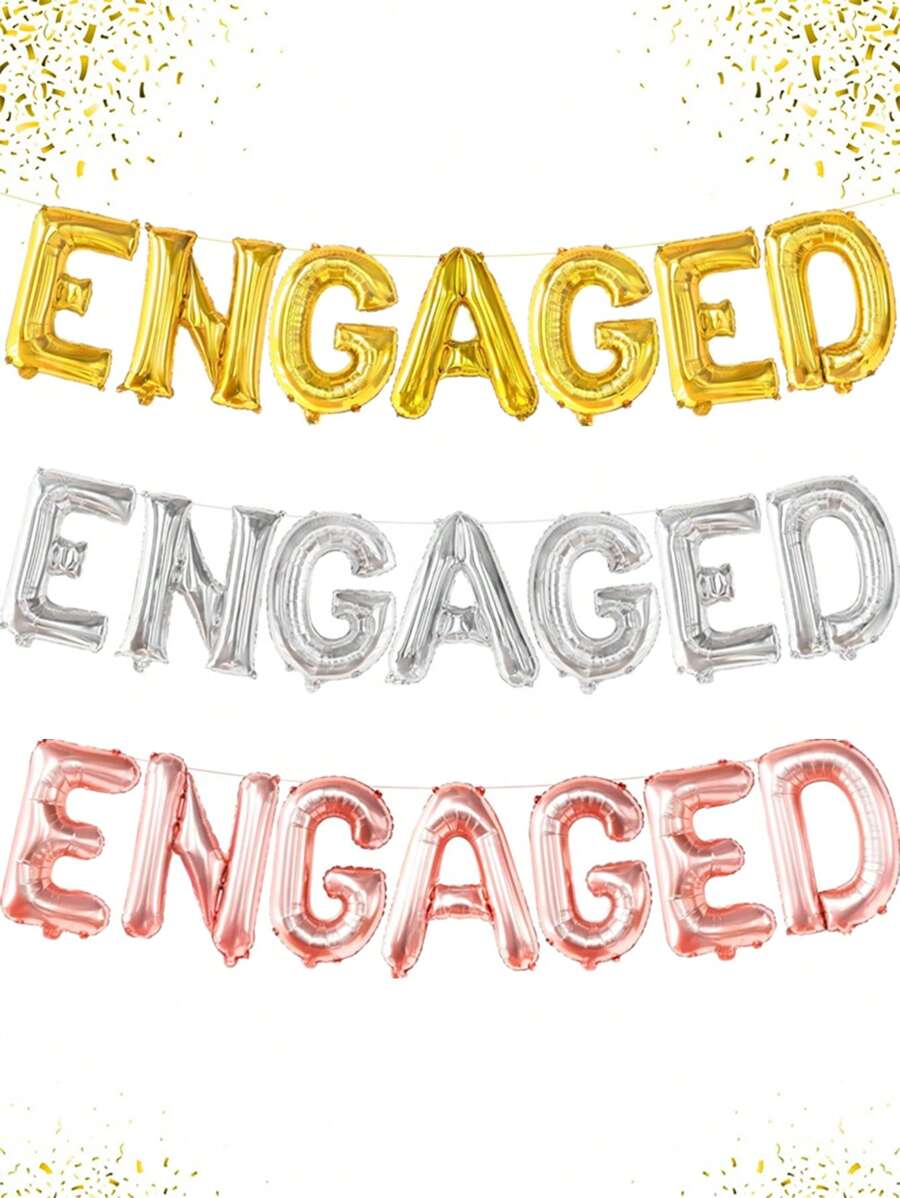 7pcs/Set Gold Rose Silver Foil Engaged Balloons Letter - 16 Inch ...