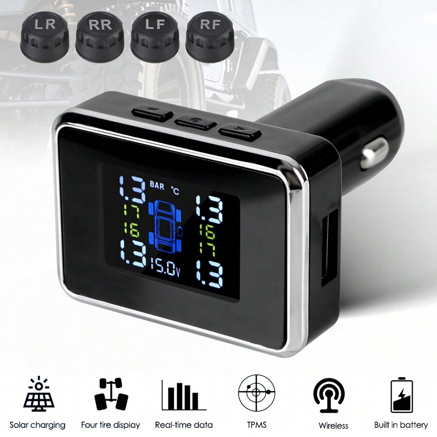 Auto Security Alarm Wireless Universal TPMS Sensors Cigarette Lighter Car TPMS USB Digital Tpms ...