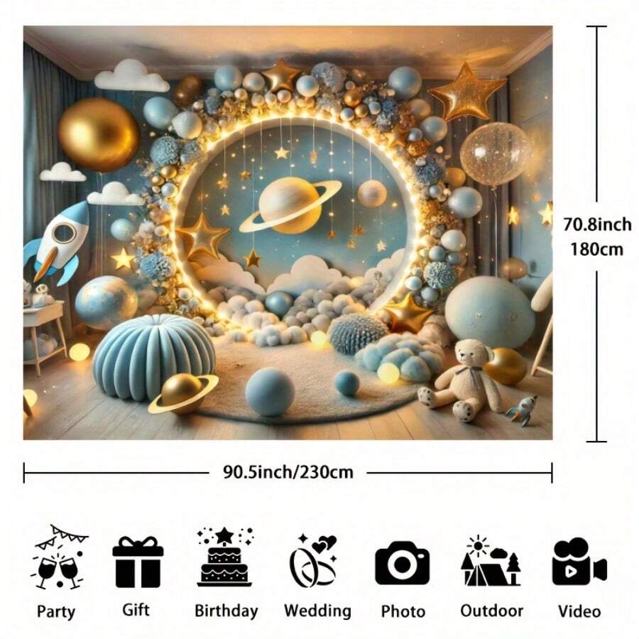 Space Themed Photography Background, Polyester Fiber, Glowing Planets ...