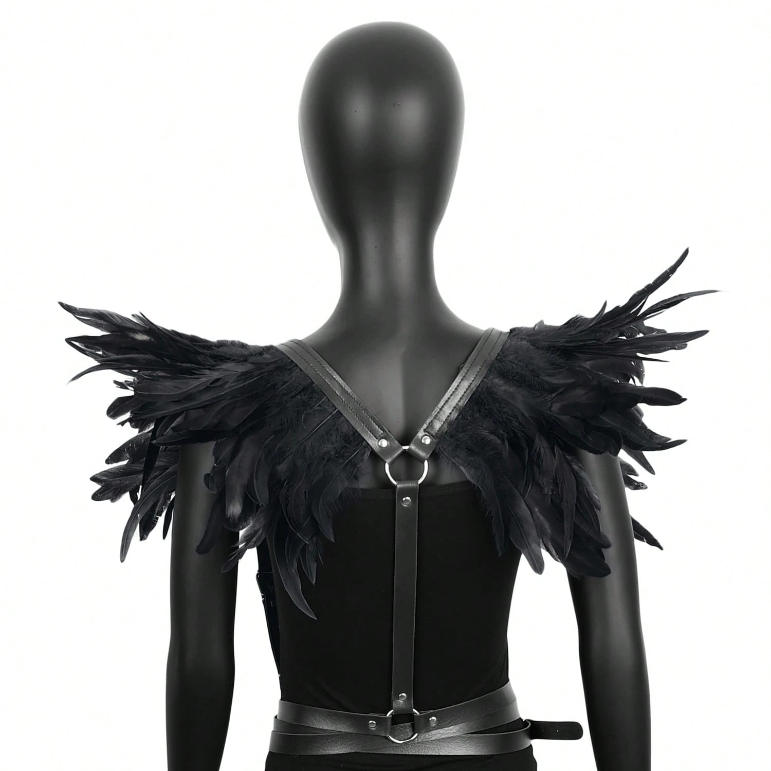 Women Artificial Feather Epaulet Shoulder Wings Leather Harness Cage ...