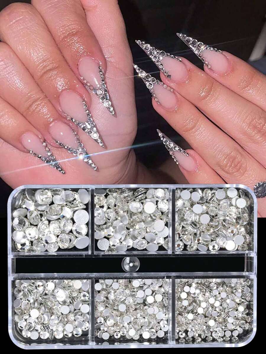 6 Grids Kit Nail Decoration Mix Size Nail Rhinestone Flatback ...