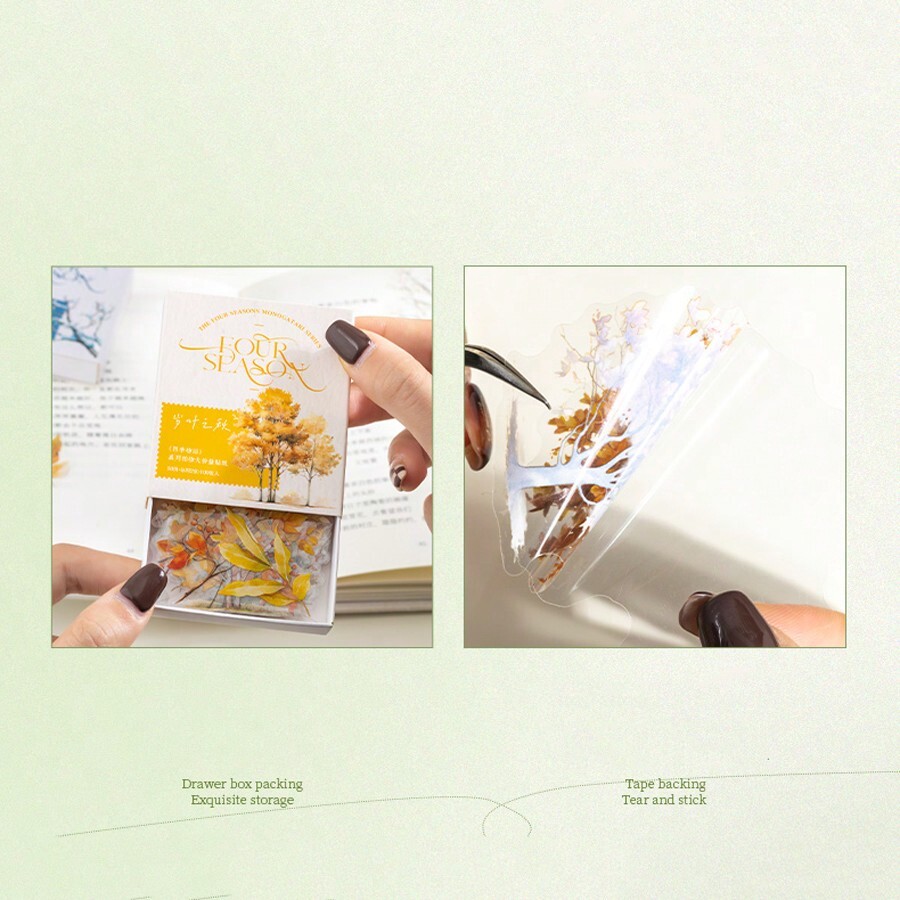 1 Box 100 Pcs Four Seasons Trees, Flowers, And Plants Theme PET ...