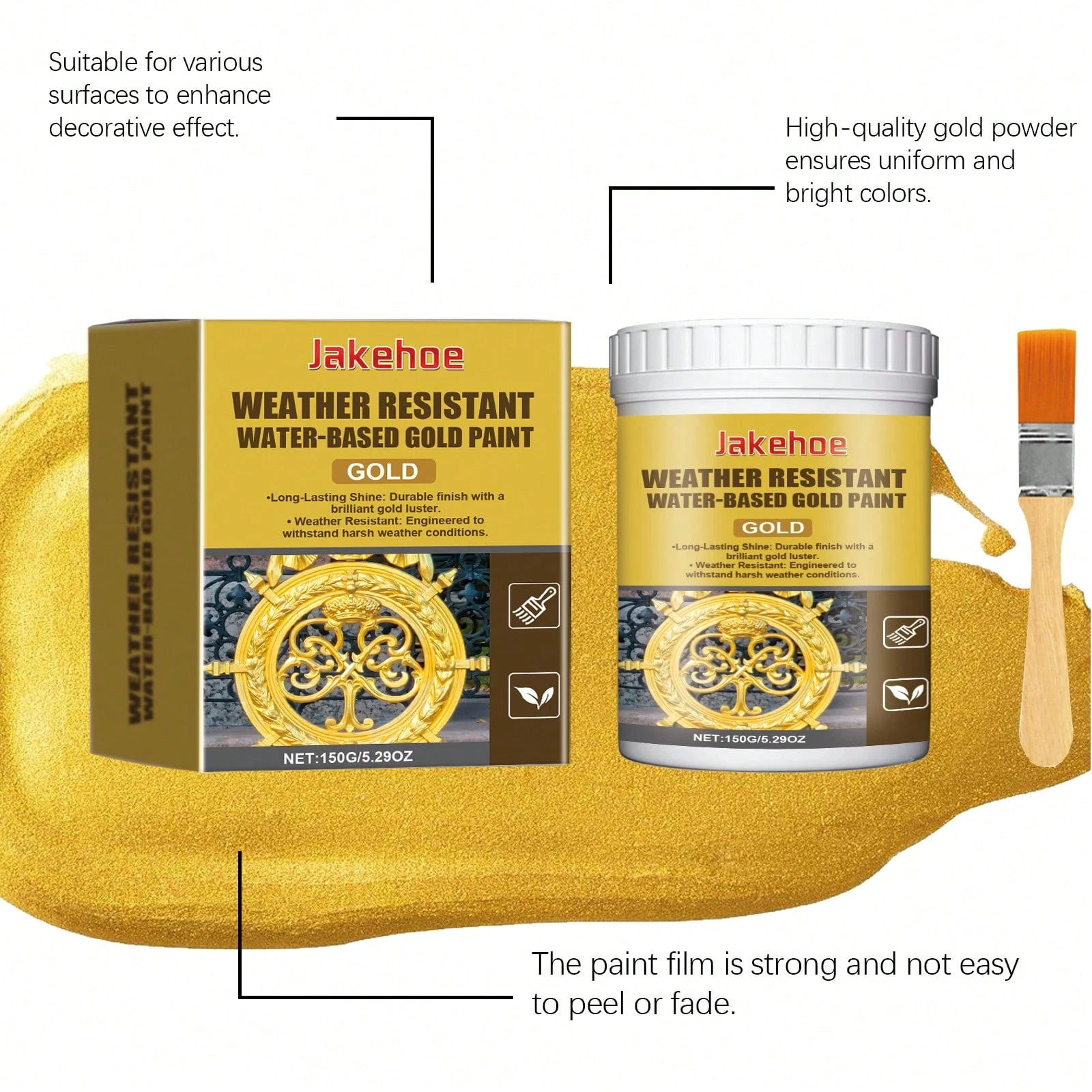 150g Weather-Resistant Water-Based Gold Paint Metallic Paint Weather ...