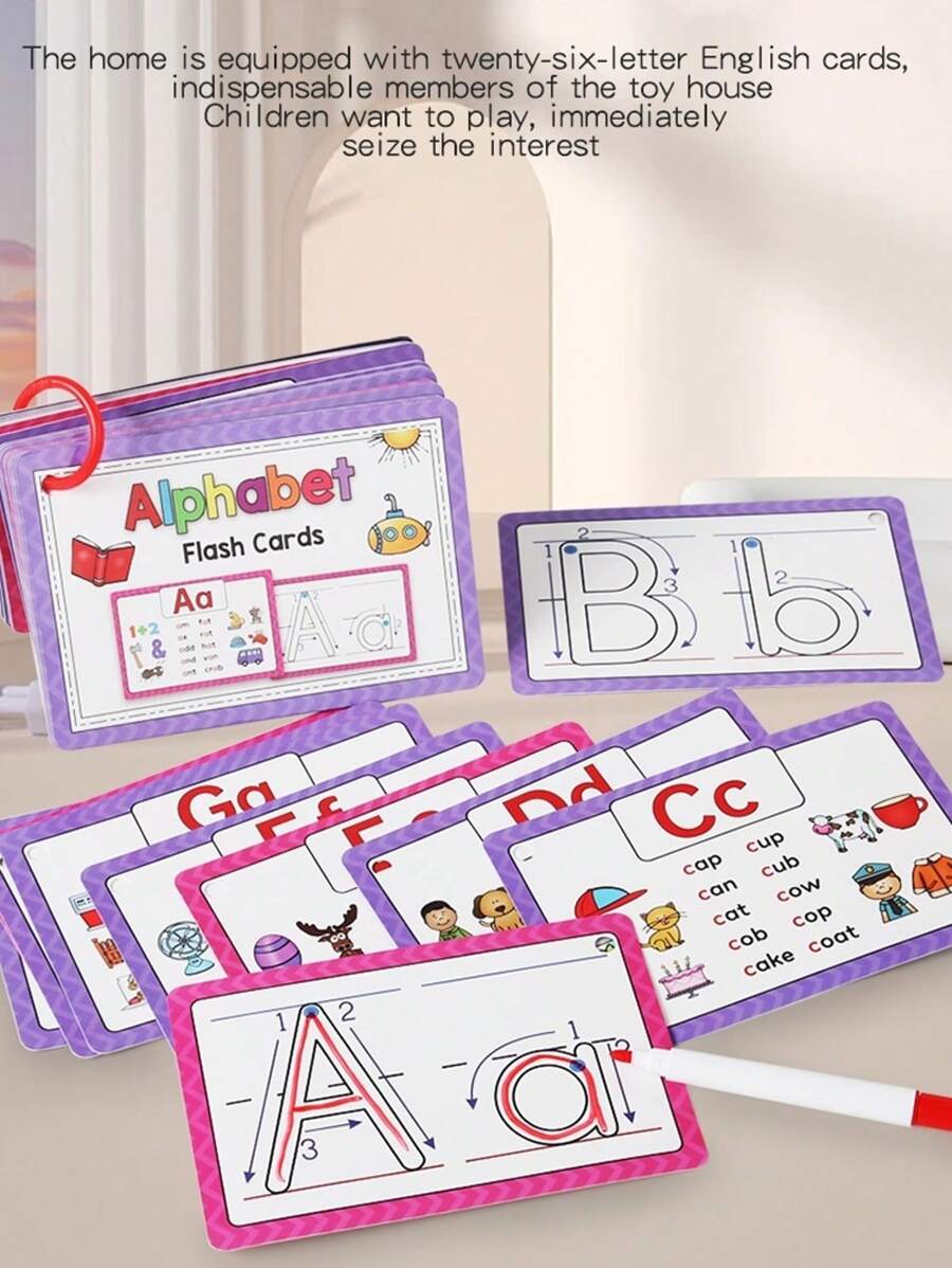 26pcs English Alphabet & Word Flashcards, 27 Sheets High Frequency ...