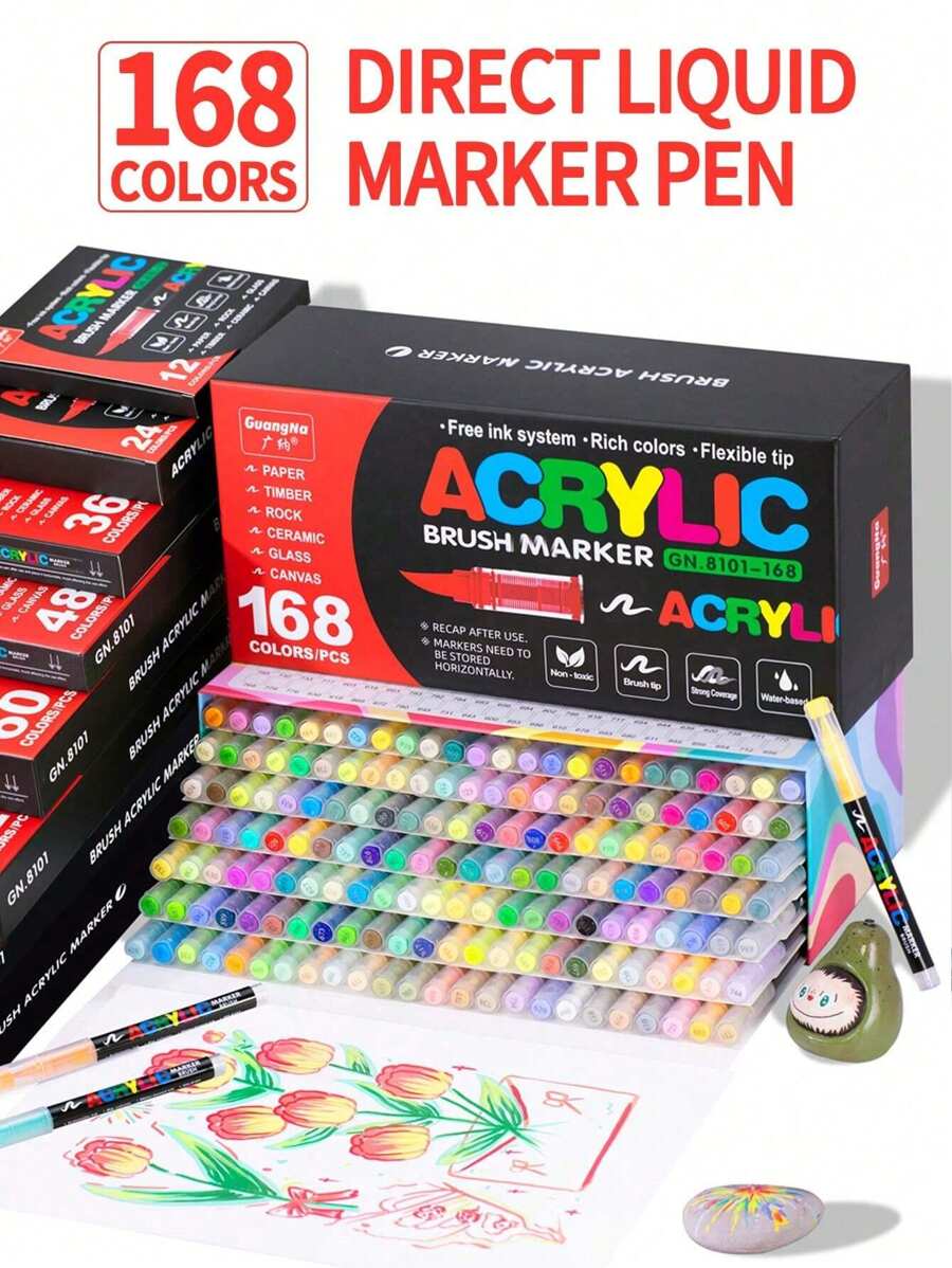 168/120/72/60/48/36/24/12 crayons acryliques de couleurs avec pointe ...