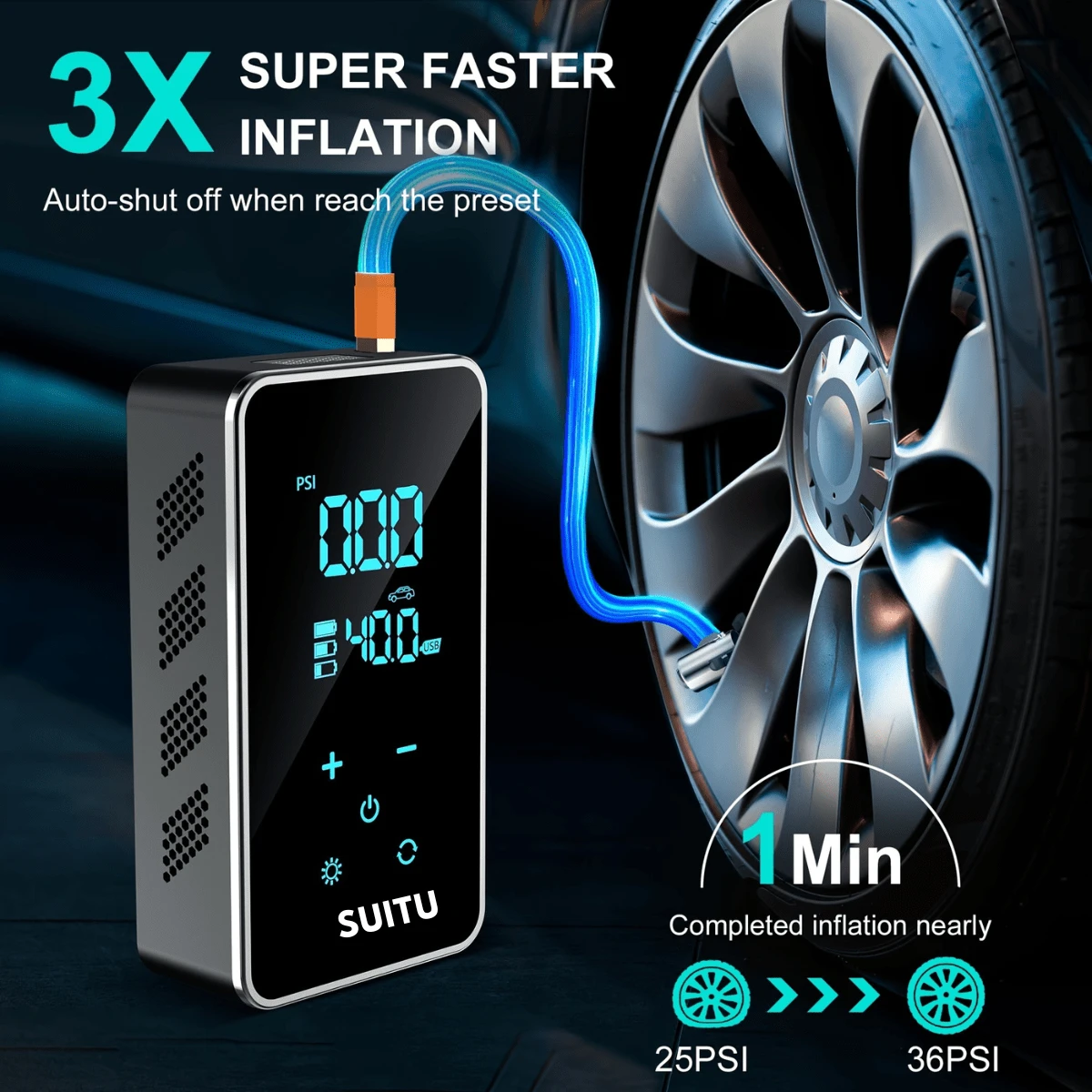 Portable Wireless Car Tire Inflator Pump - High-Pressure Electric Air ...