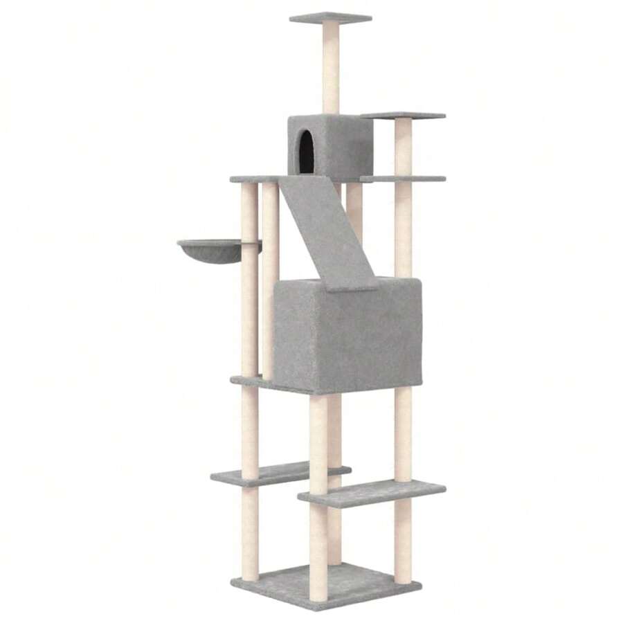Light Gray Cat Tree With Sisal Scratching Posts 201 Cm Tall Multi-Level ...