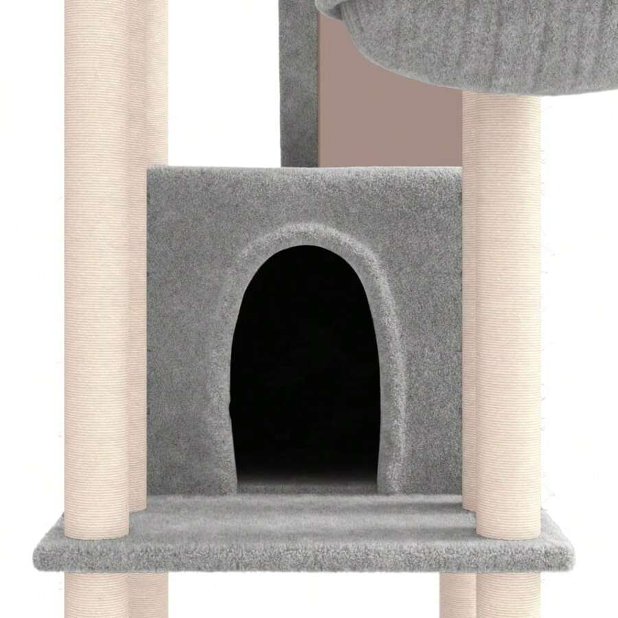 Light Gray Cat Tree With Sisal Scratching Posts 201 Cm Tall Multi-Level ...