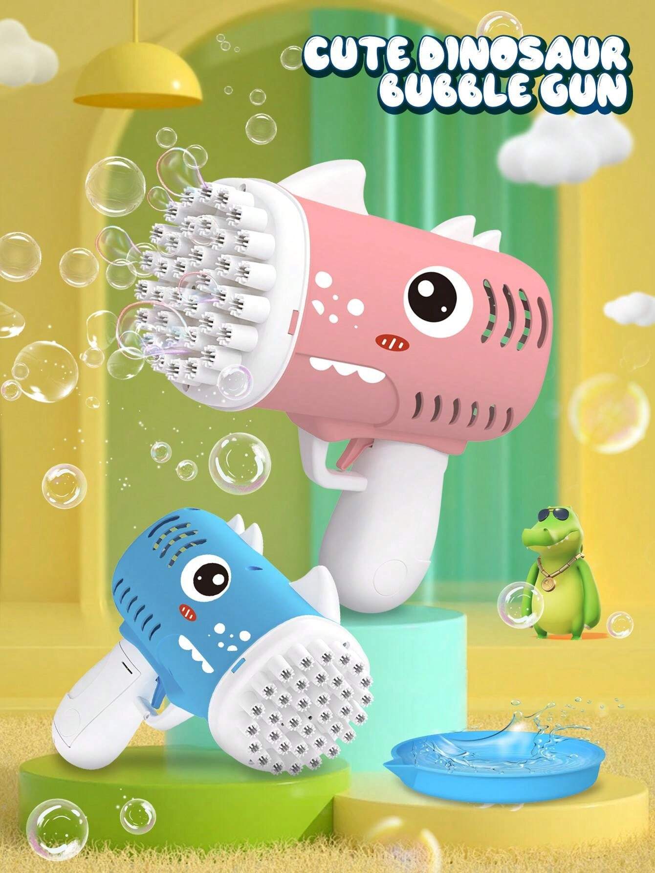 Kids Cartoon Dinosaur Bubble Gun Outdoor Multi-Hole One-Click Bubble Blower Handheld Bubble ...