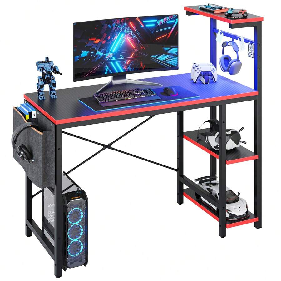 Bestier Computer Gaming PC Desk 44 Inch Gamer Table With LED Lights ...
