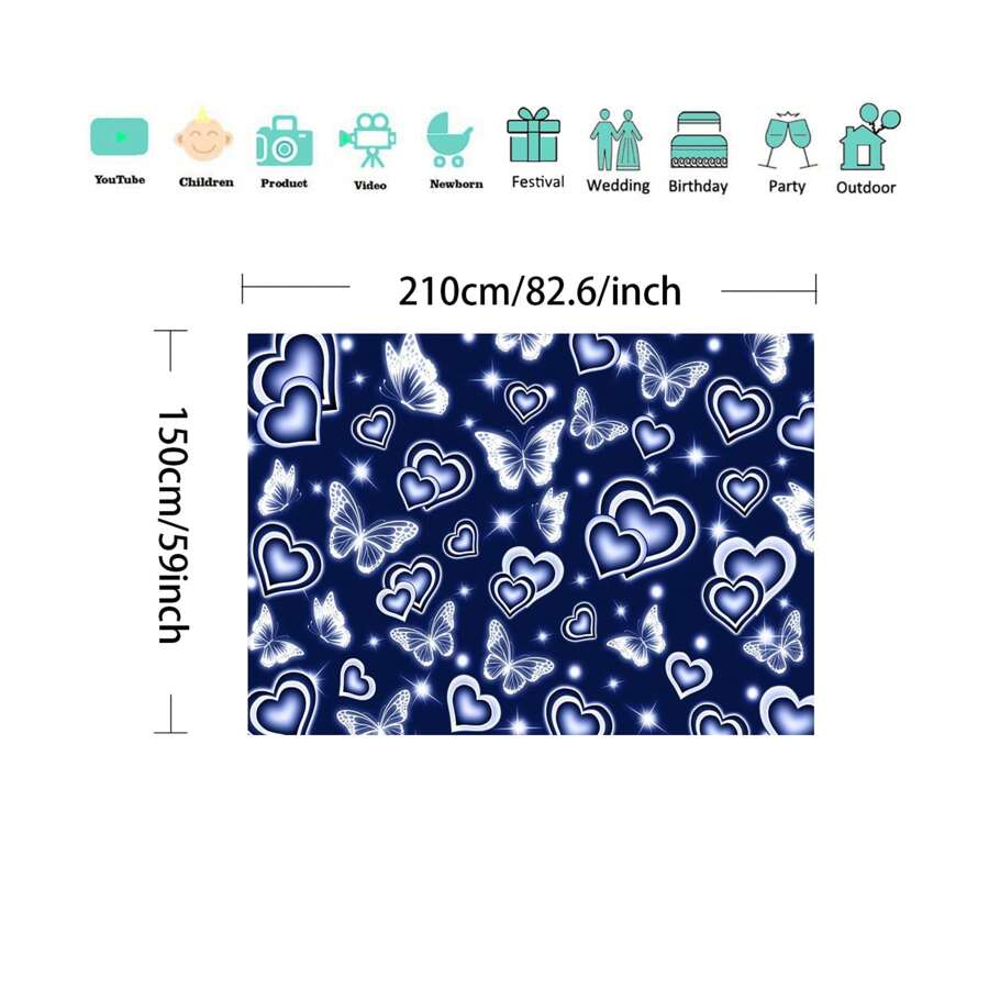 Birthday Backdrop Blue Heart Early 2000s Photography Background Glitter ...