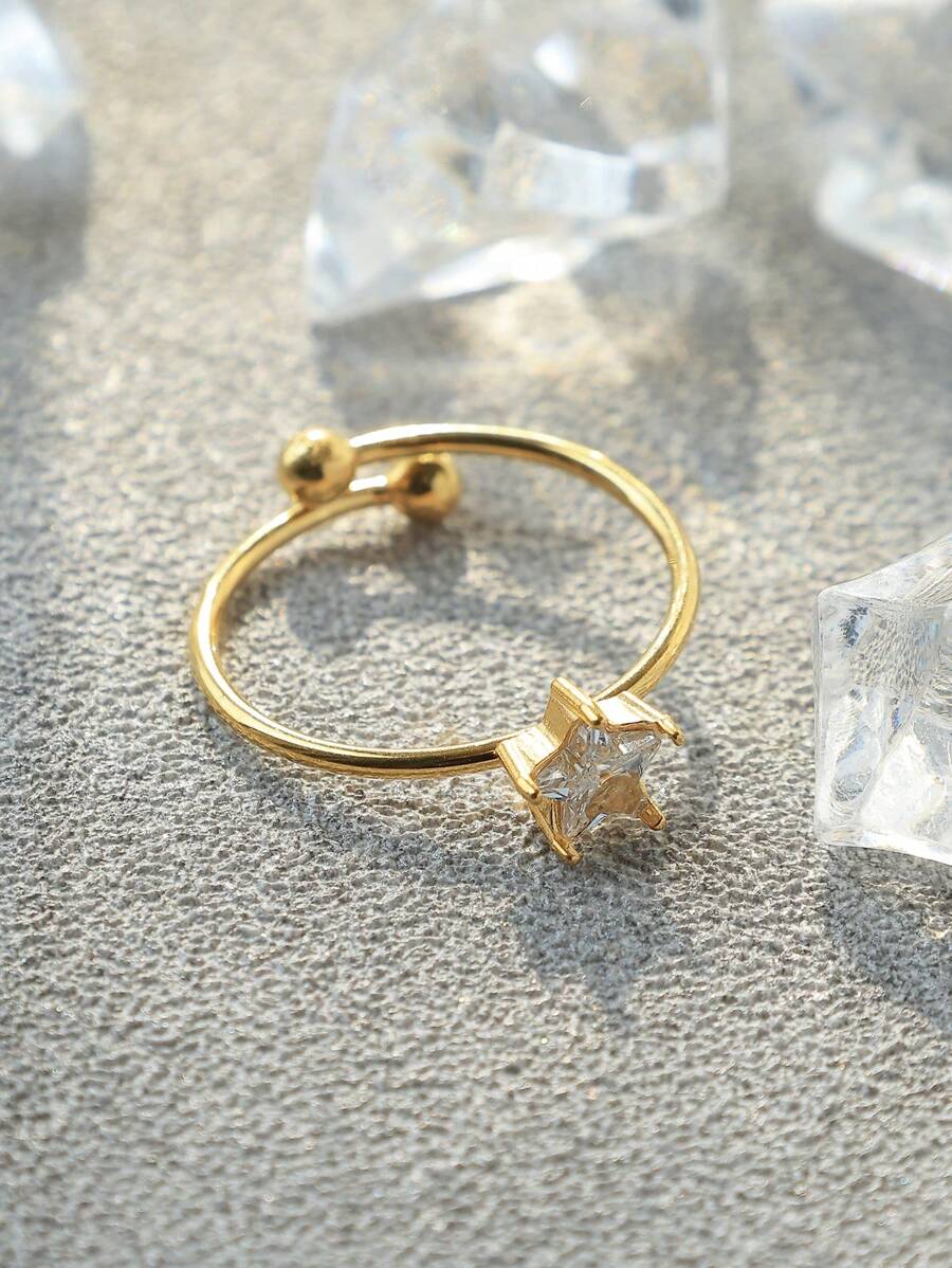 Mazuer 1pc 18k Gold Plated Diamond Star Shaped Stacking Ring, Fashion ...
