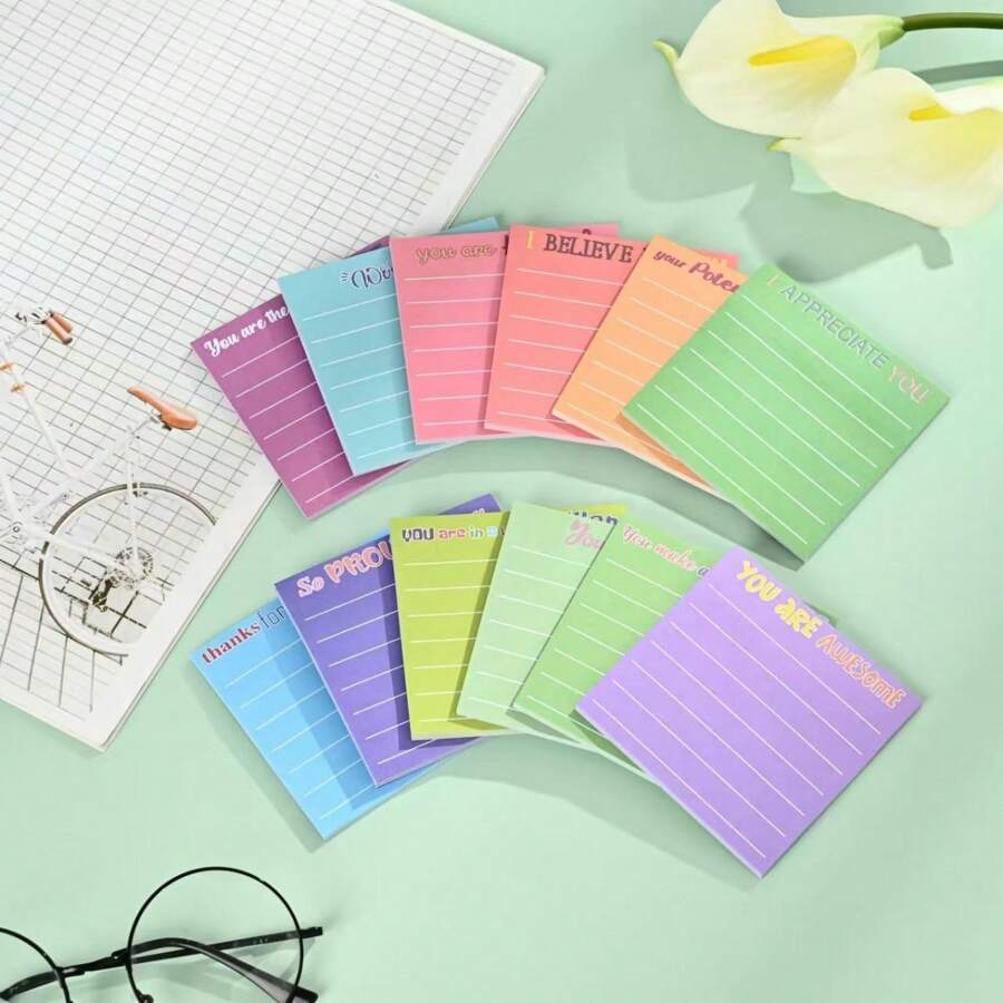12 Pcs Inspirational Sticky Notes With Lines Cute Motivational Sticky ...